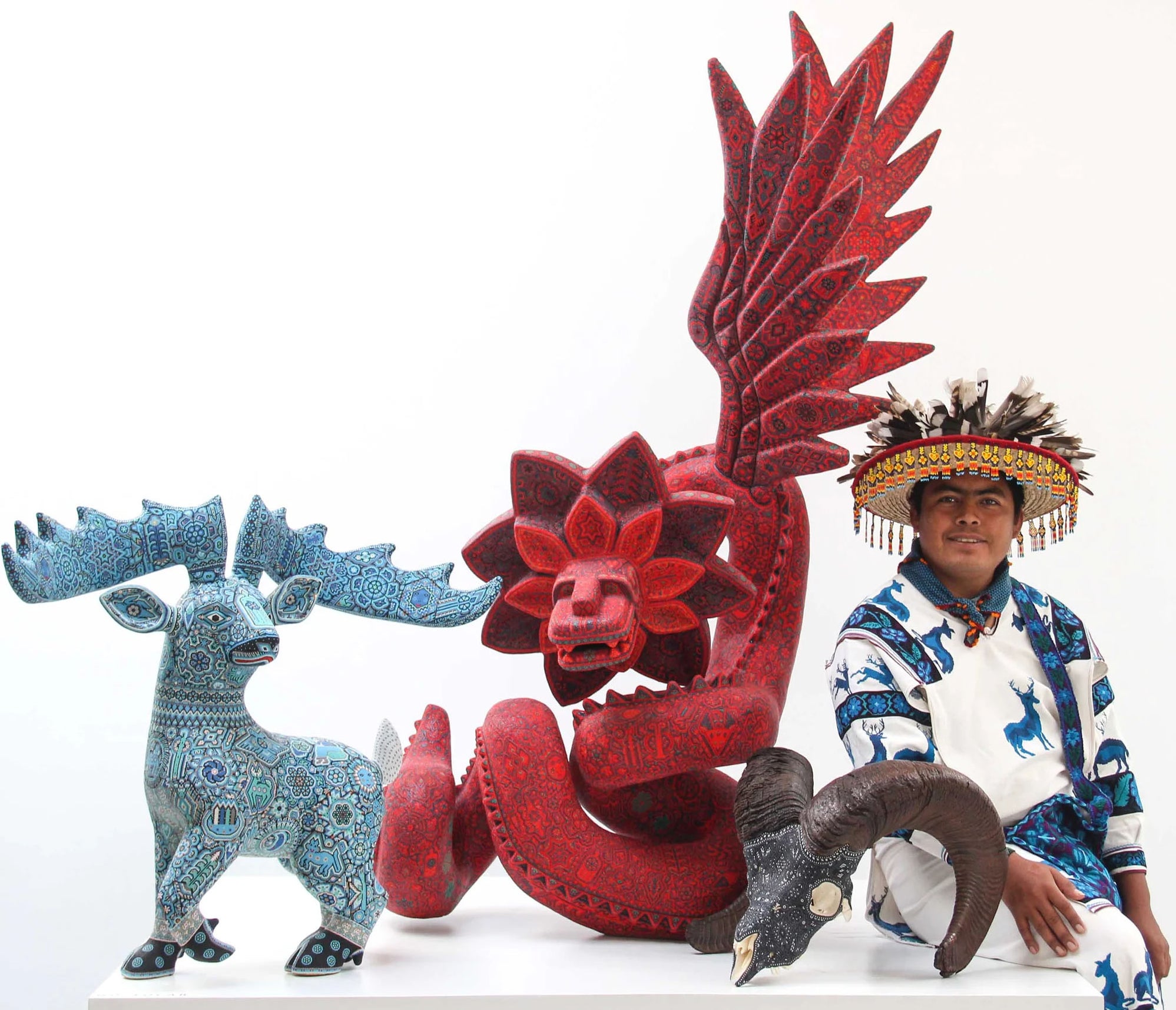 Escultura Arte Huichol - Jaguar alado con serpiente - Tatewari - Arte ...