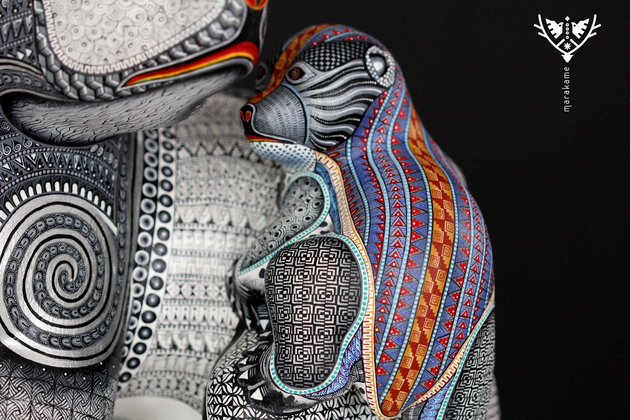 Alebrije - Oso con bebé - Arte Huichol - Marakame