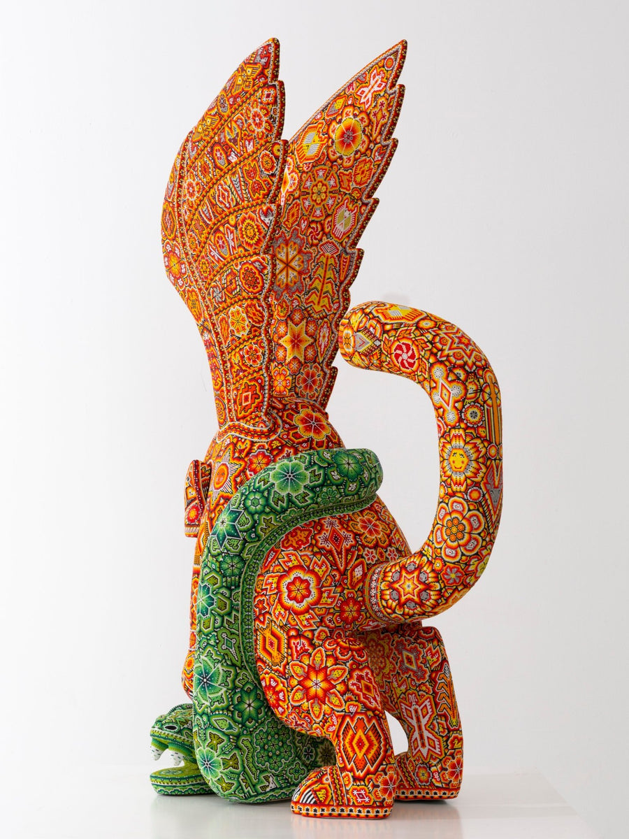 Escultura Arte Huichol - Jaguar alado con serpiente - Tatewari - Arte ...